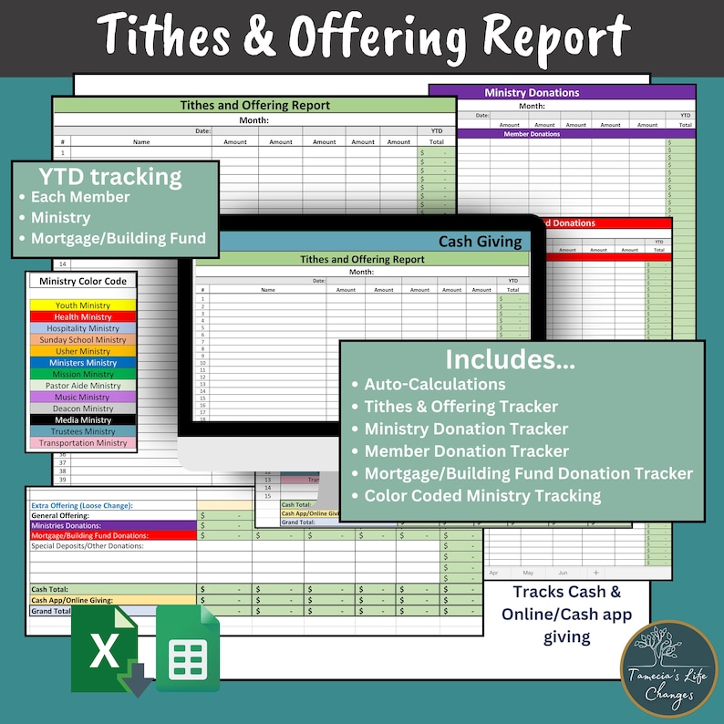 Tithes and Offering Tracker Spreadsheet| Excel Spreadsheet | Tithes ...