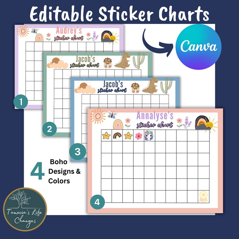 Boho Sticker Reward Charts for Kids | Editable Sticker Chart ...