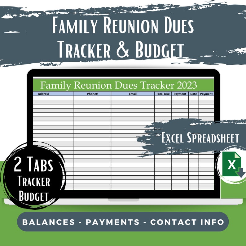Family Reunion Dues and Budget Tracker|payment Tracker|reunion Dues ...