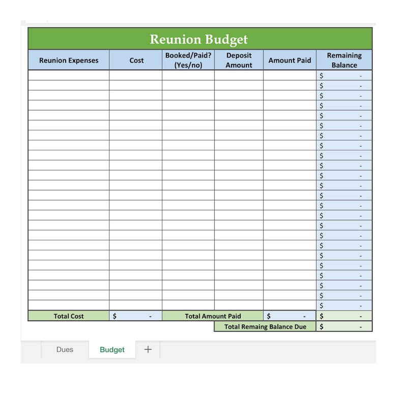 Family Reunion Dues and Budget Tracker|payment Tracker|reunion Dues ...