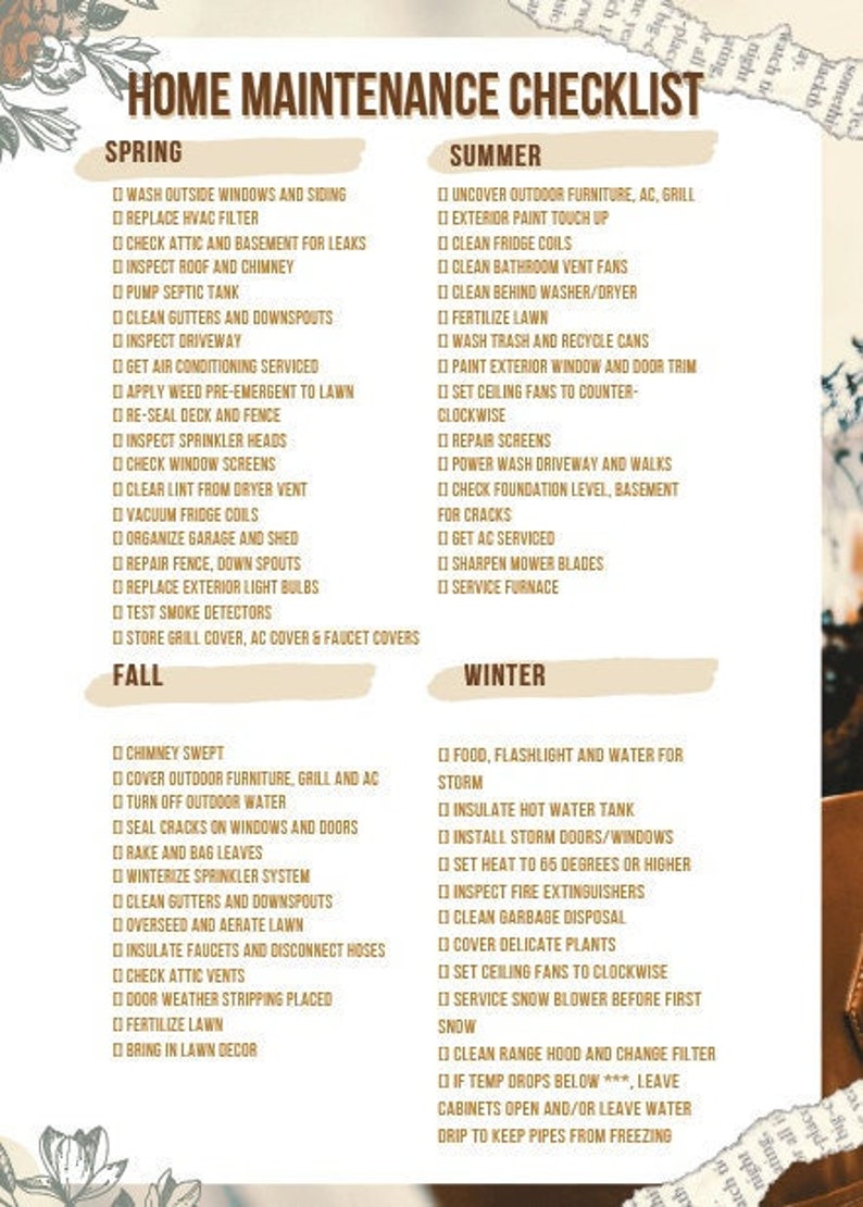 Seasonal House Homeowner Checklist - Etsy