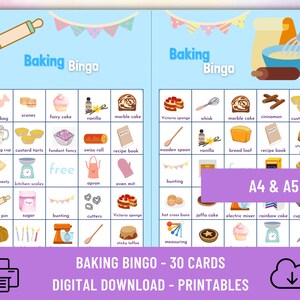 Baking Bingo Set | PDF Printable Game Pack for Kids | Activity Set for ...