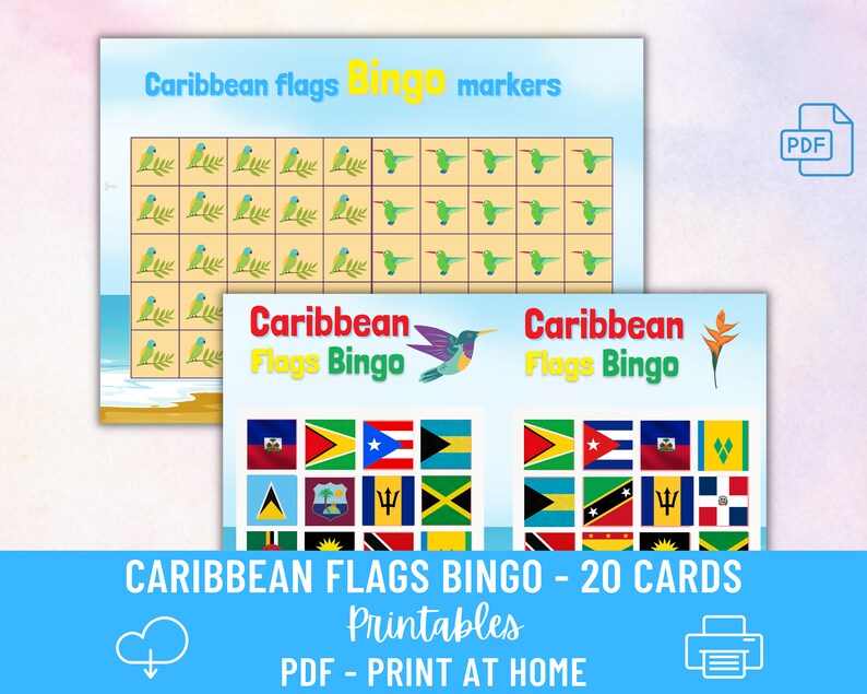 Caribbean Flags Bingo Digital Printable Game | PDF Kids Activity Set ...