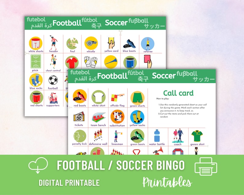 Bingo Game Football Soccer PDF Printable Activity for Kids Cup Instant ...