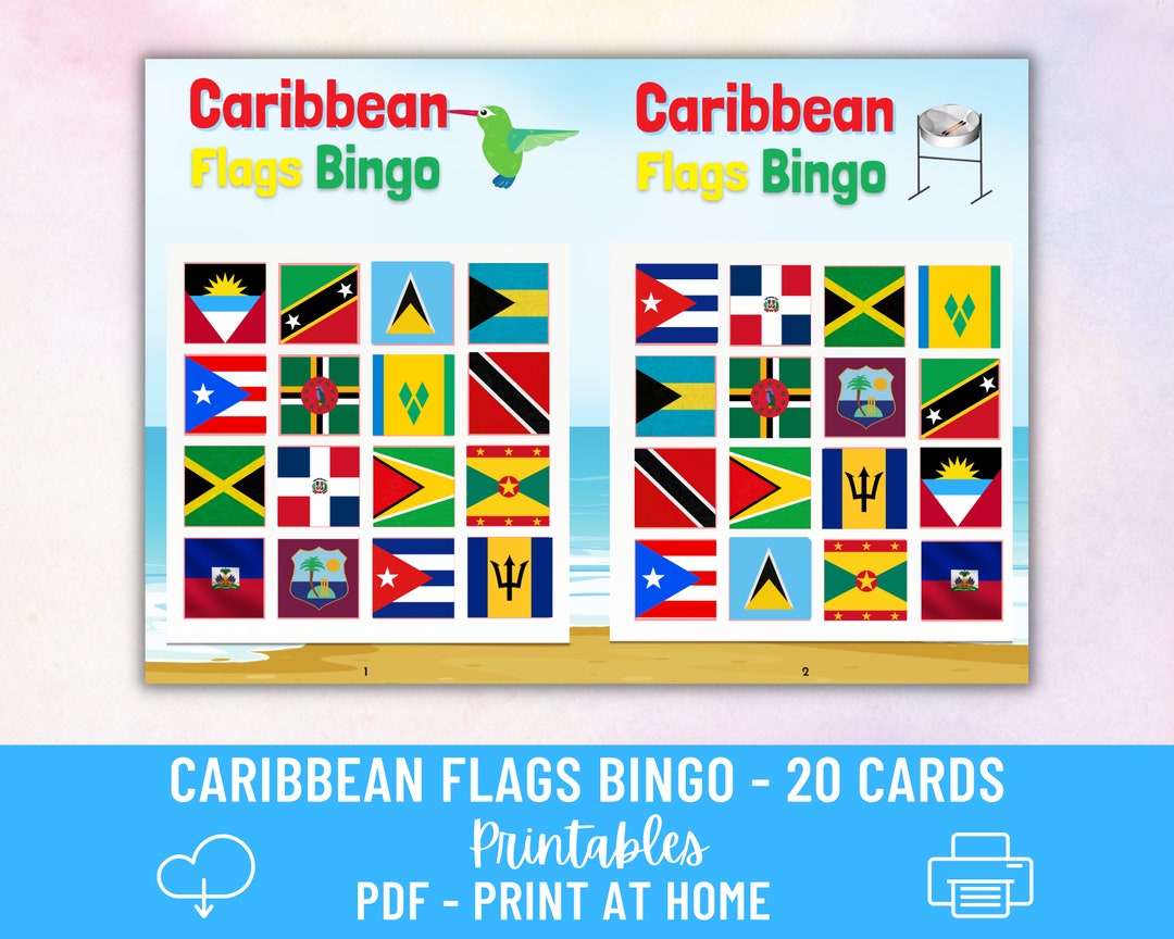 Caribbean Flags Bingo Digital Printable Game | PDF Kids Activity Set ...