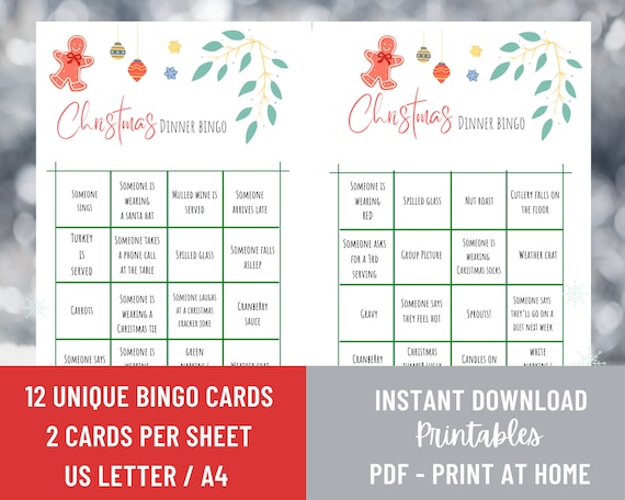 Christmas Dinner Bingo Game PDF Printable Family Activity - Etsy