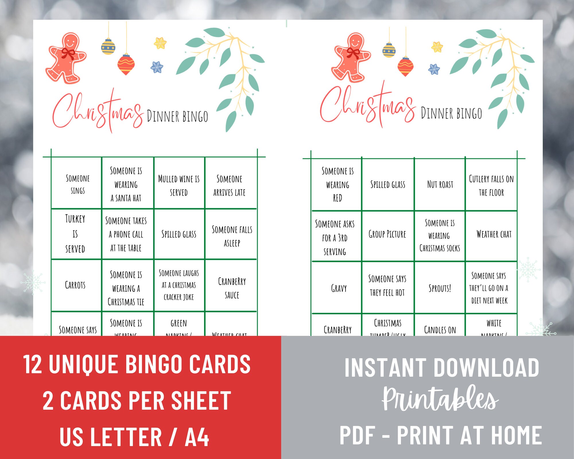 Christmas Dinner Bingo Game | PDF Printable Family Activity for Xmas ...