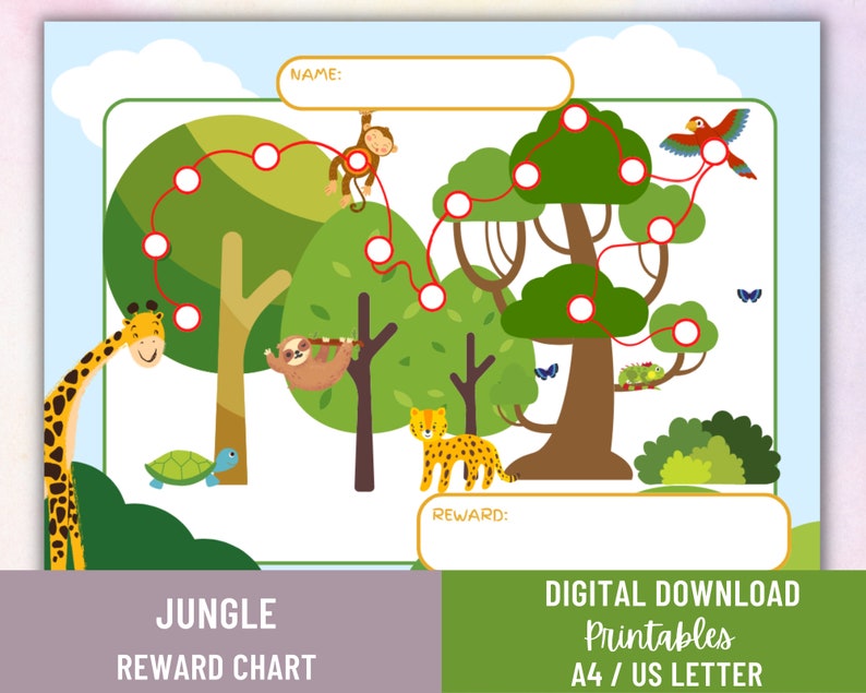 Jungle Animals Reward Chart Digital Printable PDF Kid - Etsy