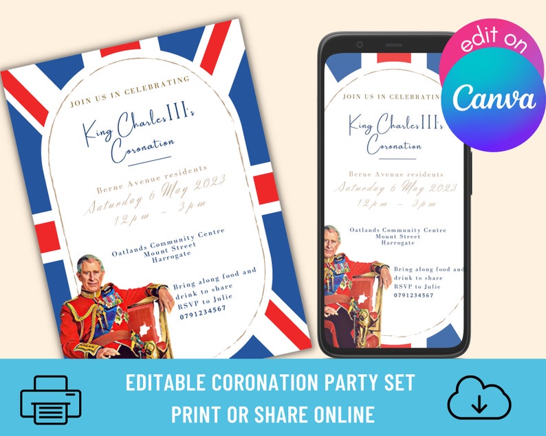 Editable King Charles III Coronation Party Invitation - Etsy UK