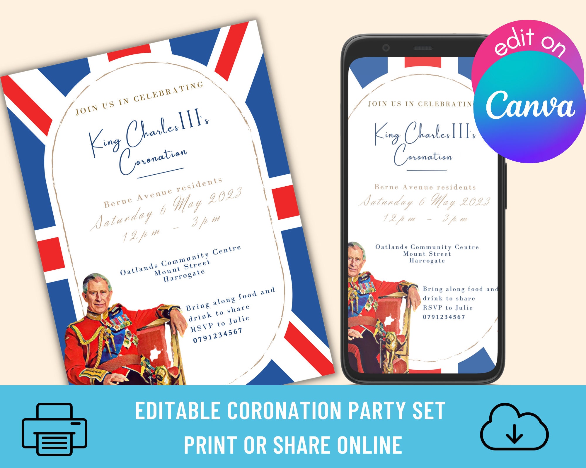 Editable King Charles III Coronation Party Invitation - Etsy UK