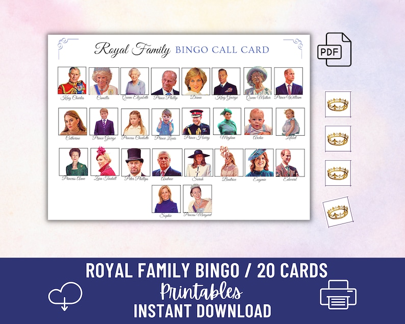 Royal Family Picture Bingo 20 Unique Cards | Fun Kids Activity & Games ...