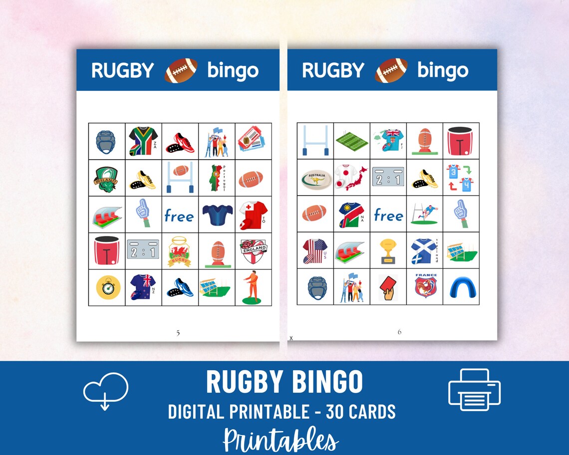 Rugby Bingo Game: 30 Printable Cards, Family Activity (PDF Download) - Etsy