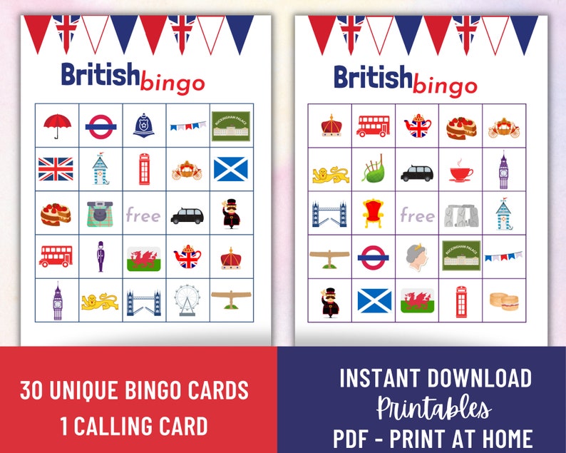 British Bingo 30 Unique Cards | Kids Activity & Games | DIGITAL ...