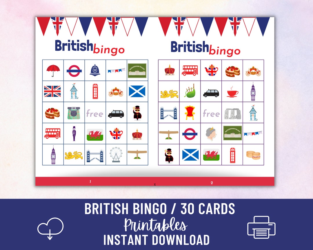 British Bingo 30 Unique Cards | Kids Activity & Games | DIGITAL ...