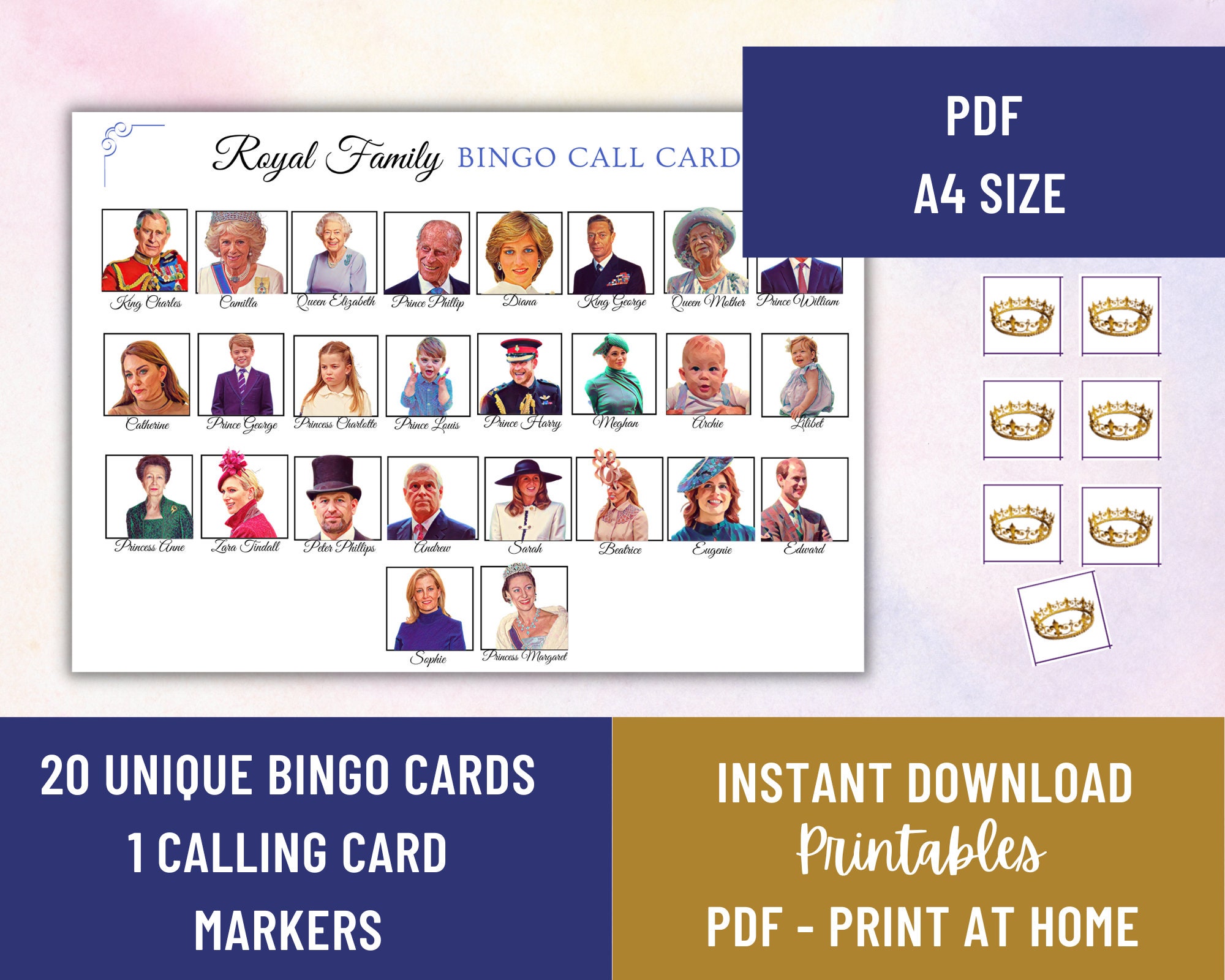 Royal Family Picture Bingo 20 Unique Cards | Fun Kids Activity & Games ...