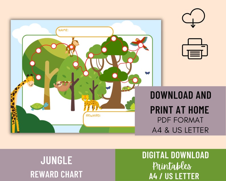 Jungle Animals Reward Chart | Digital Printable PDF | Kid Behaviour ...