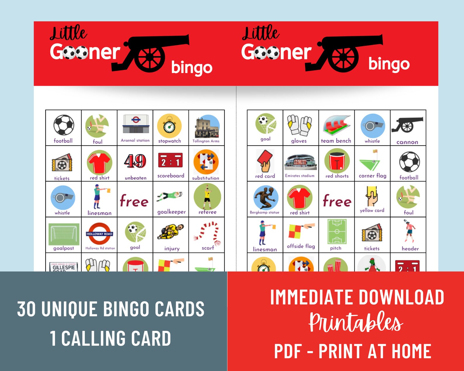 Bingo Game Gooner Football PDF Printable Activity for Kids - Etsy