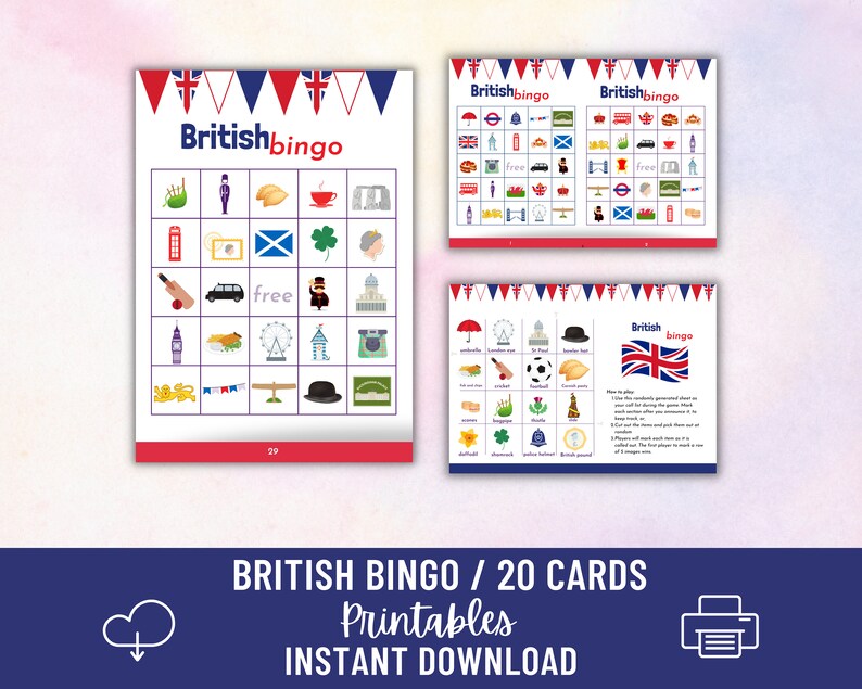 British Bingo 30 Unique Cards | Kids Activity & Games | DIGITAL ...