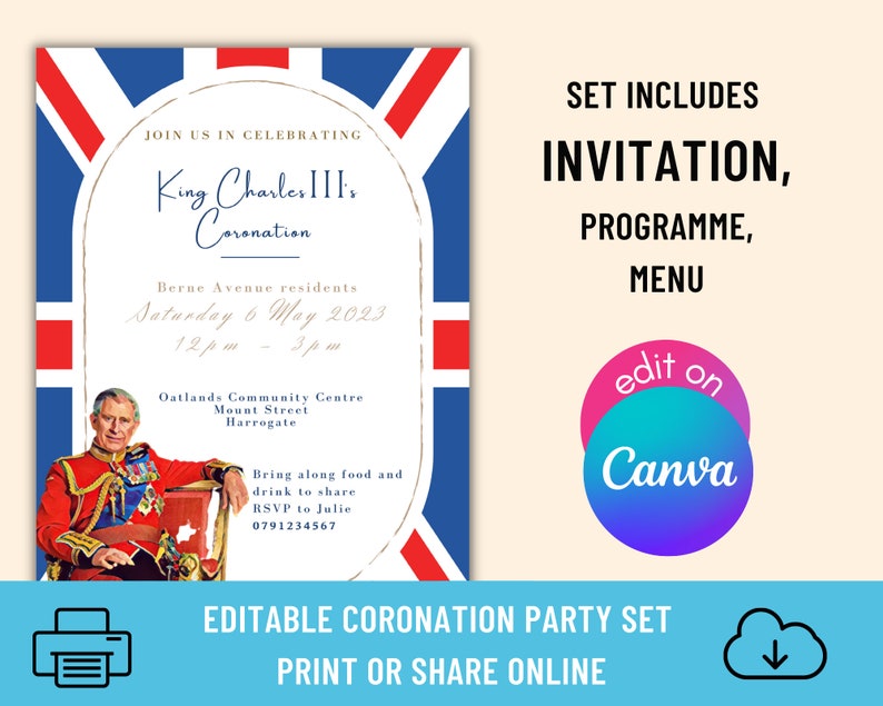 Editable King Charles III Coronation Party Organiser Set - Etsy UK