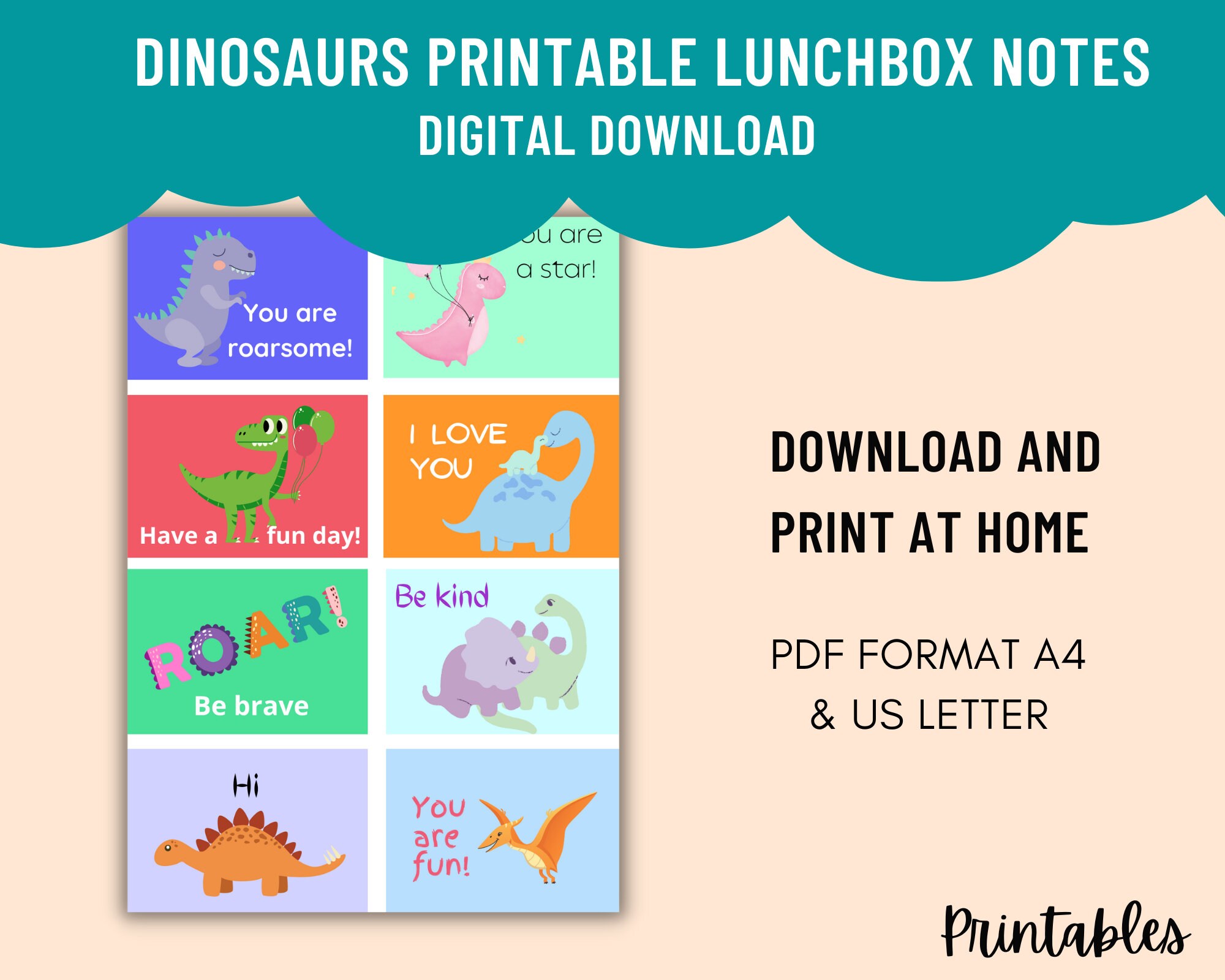 Dinosaurs Printable Lunchbox Notes for Kids Back to School - Etsy