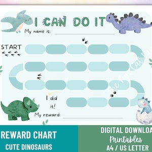 Dinosaurs Reward Chart Digital Printable PDF Kid Behavior Chart Daily ...