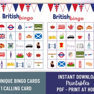 British Bingo 30 Unique Cards Kids Activity & Games - Etsy