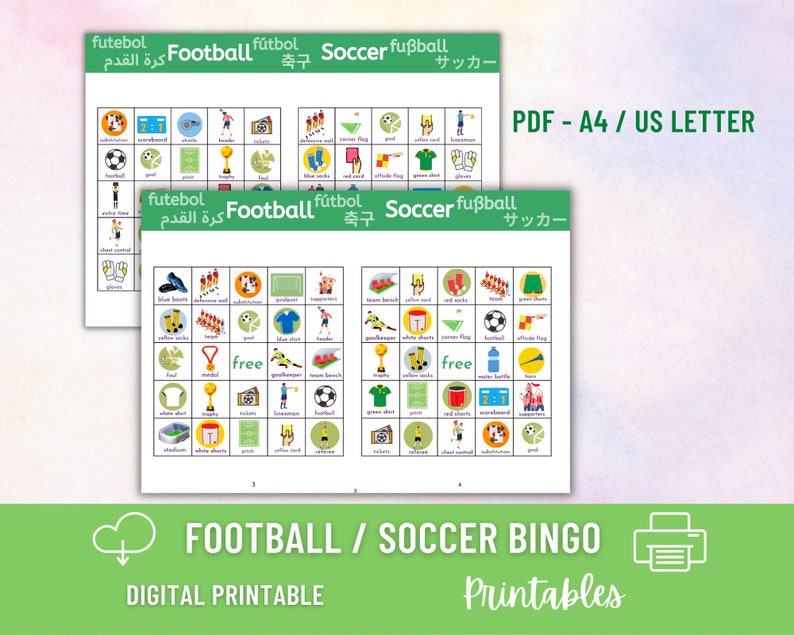 Bingo Game Football Soccer PDF Printable Activity for Kids Cup Instant ...