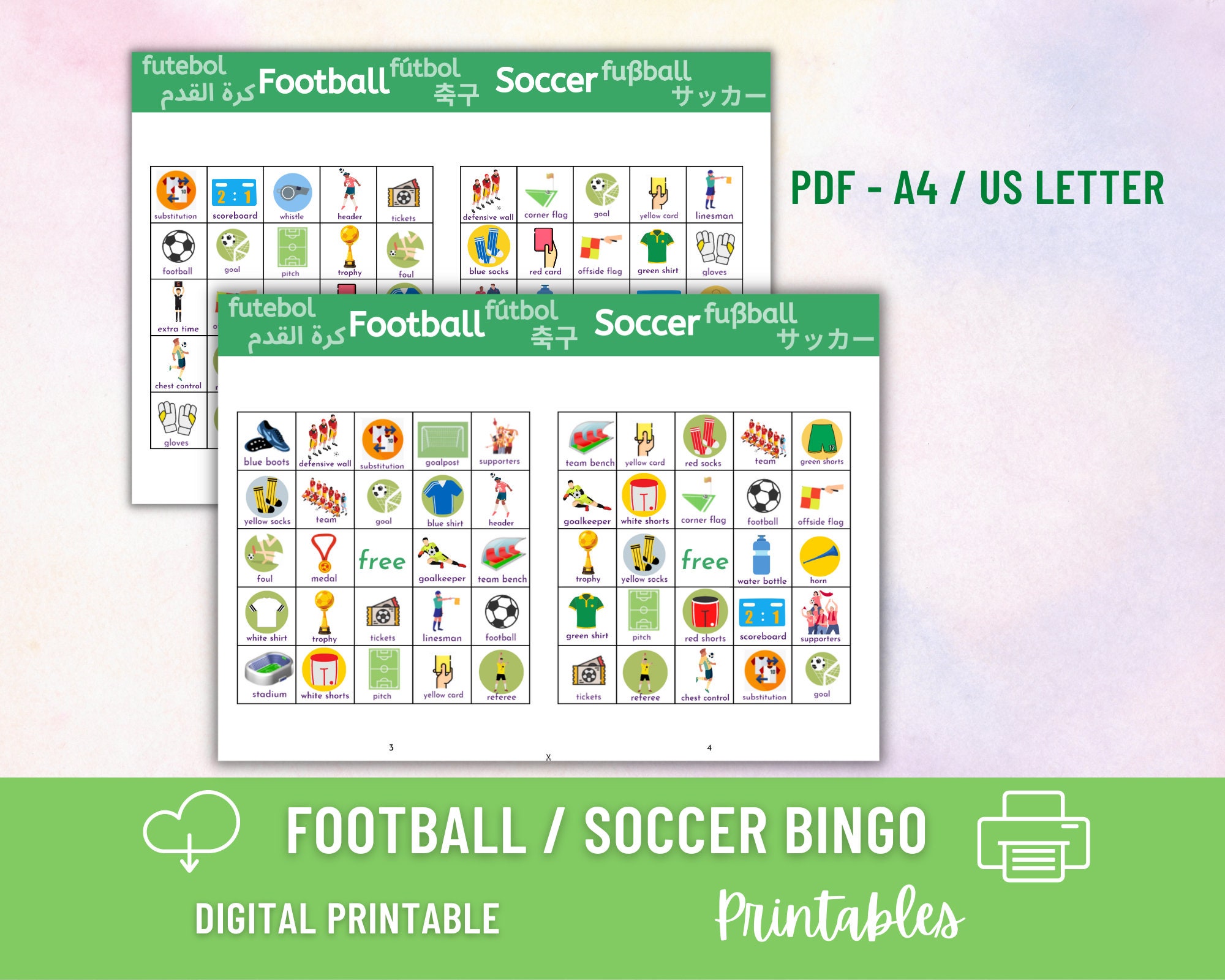 Bingo Game Football Soccer PDF Printable Activity for Kids Cup Instant ...