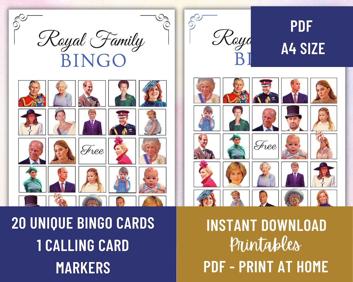 Royal Family Picture Bingo 20 Unique Cards | Fun Kids Activity & Games ...