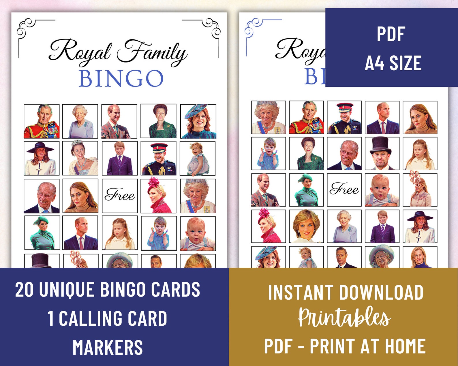 Royal Family Picture Bingo 20 Unique Cards | Fun Kids Activity & Games ...