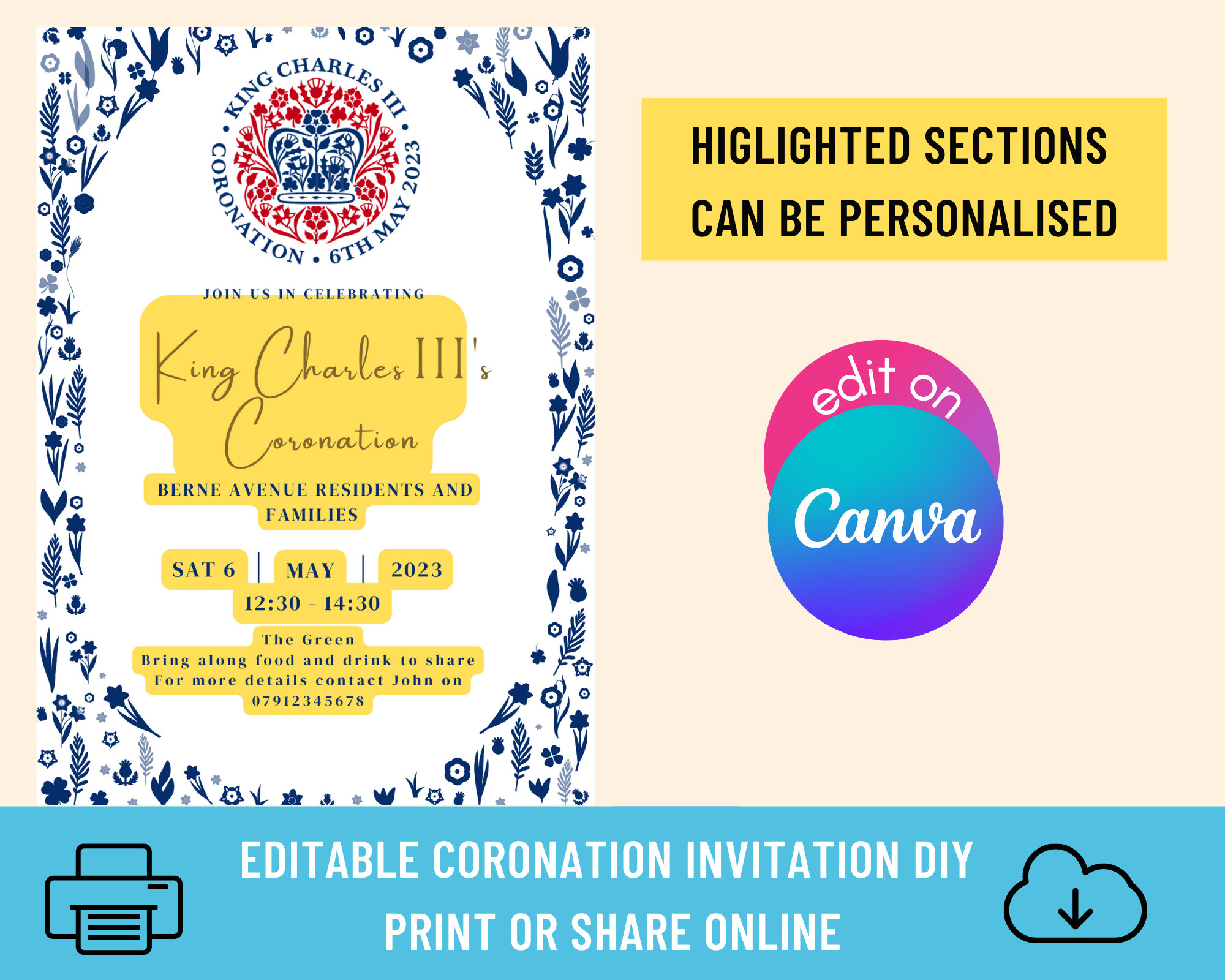 Editable King Charles III Coronation Emblem Party Invitation - Etsy UK