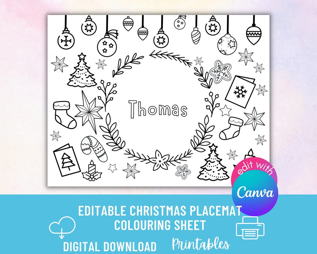 Editable Christmas Colouring Sheet Placemat Tablemat | Digital ...