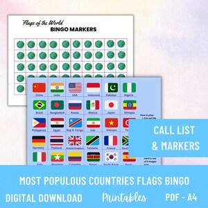 Flags of the World 30 Cards Bingo Set | PDF Digital Printables for Kids ...