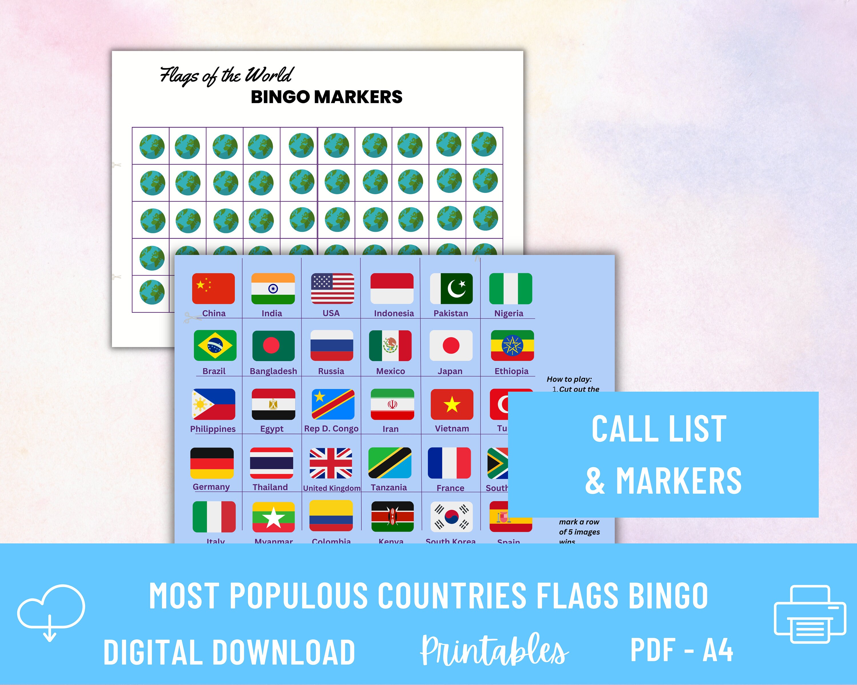 Flags of the World 30 Cards Bingo Set | PDF Digital Printables for Kids ...