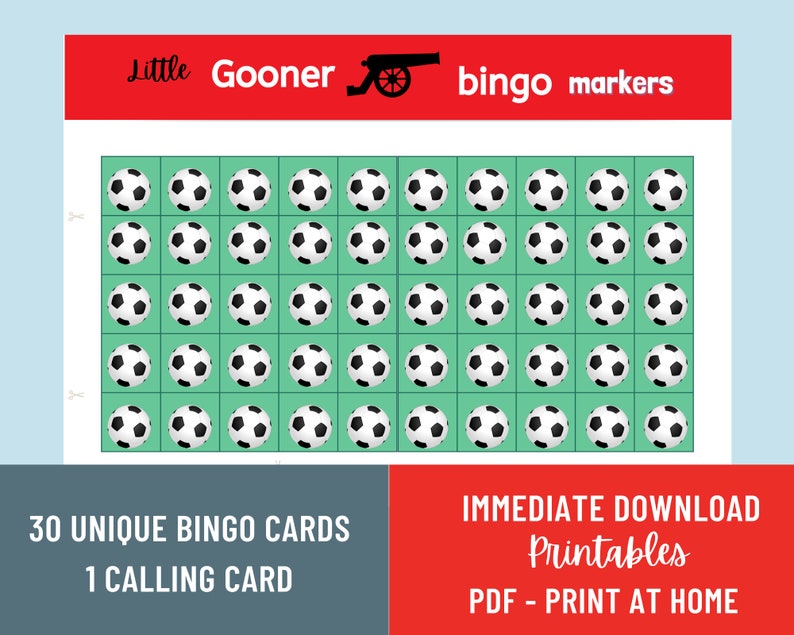 Bingo Game Gooner Football | PDF Printable Activity for Kids | for Fan ...