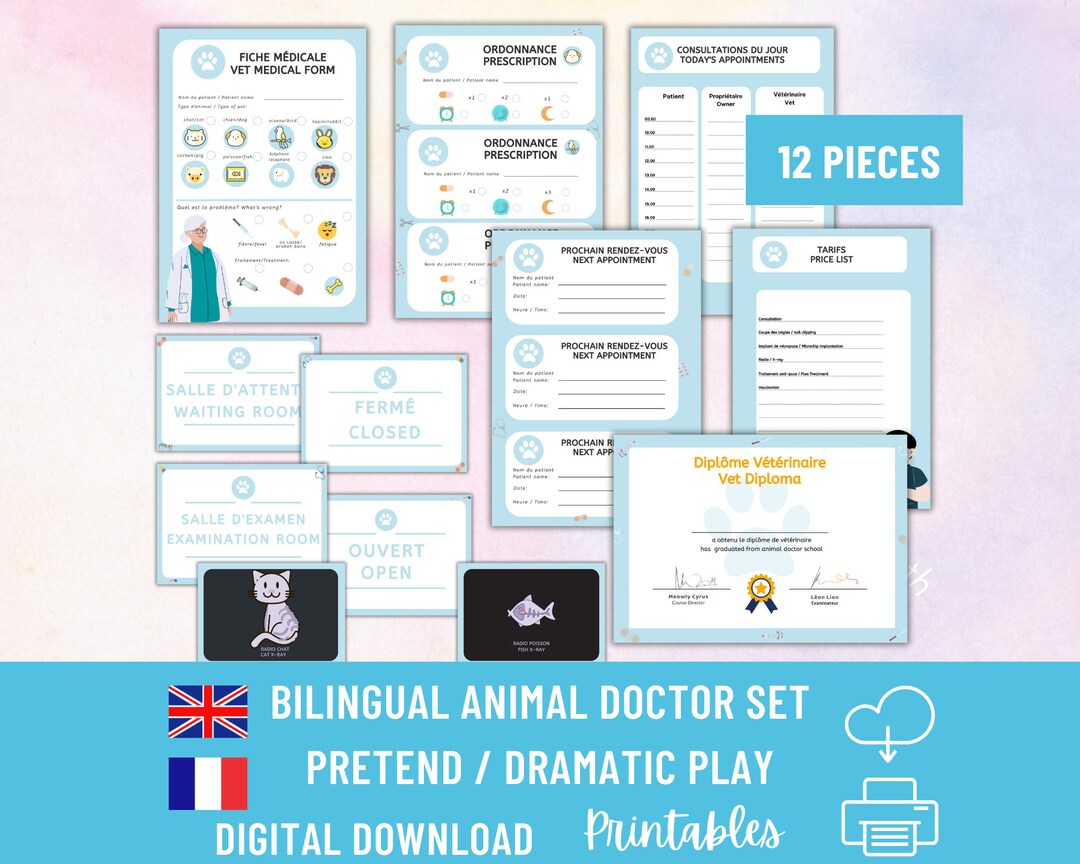 Bilingual Vet Tech Pretend Play Set French English for Kids / Children ...