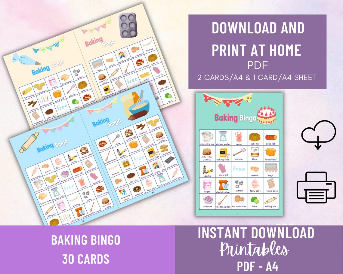 Baking Bingo Set PDF Printable Game Pack for Kids Activity Set for ...