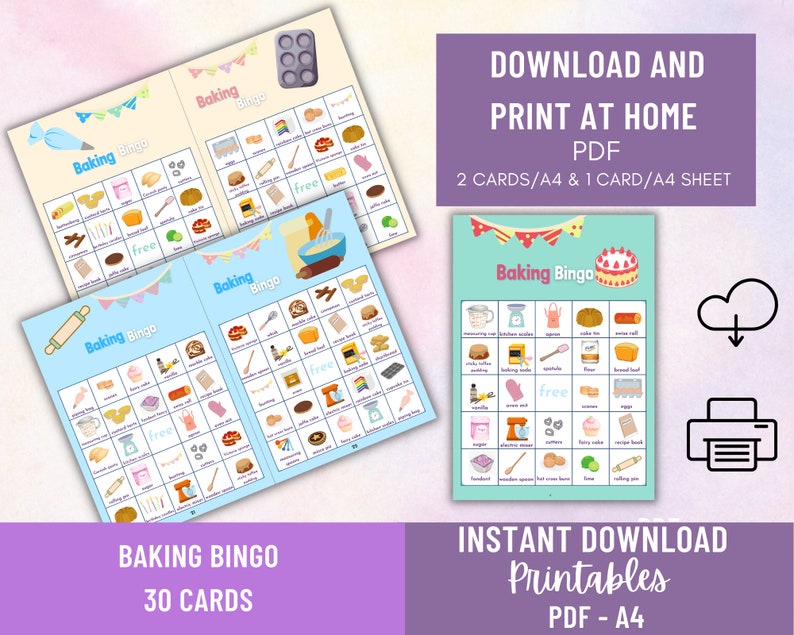 Baking Bingo Set | PDF Printable Game Pack for Kids | Activity Set for ...