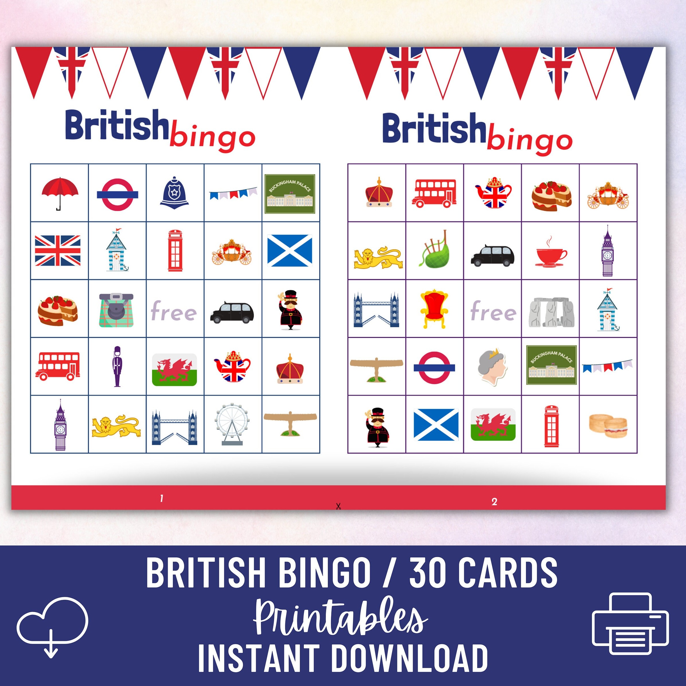 British Bingo 30 Unique Cards | Kids Activity & Games | DIGITAL ...