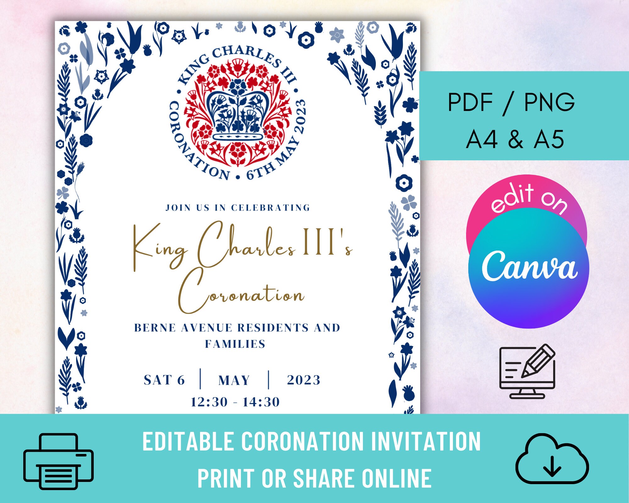Editable King Charles III Coronation Emblem Party Invitation - Etsy UK