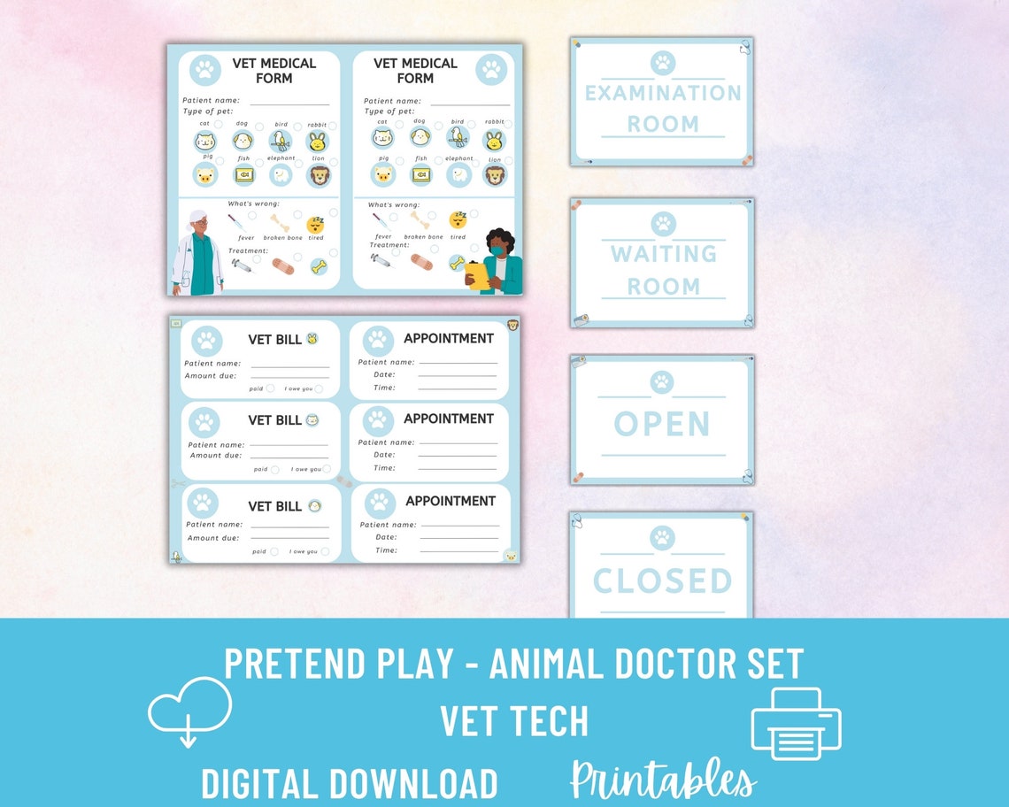 Pretend Play Vet Tech Kid Activity Pack Child Activity DIGITAL Download ...