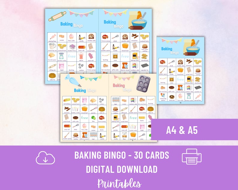Baking Bingo Set PDF Printable Game Pack for Kids Activity Set for ...