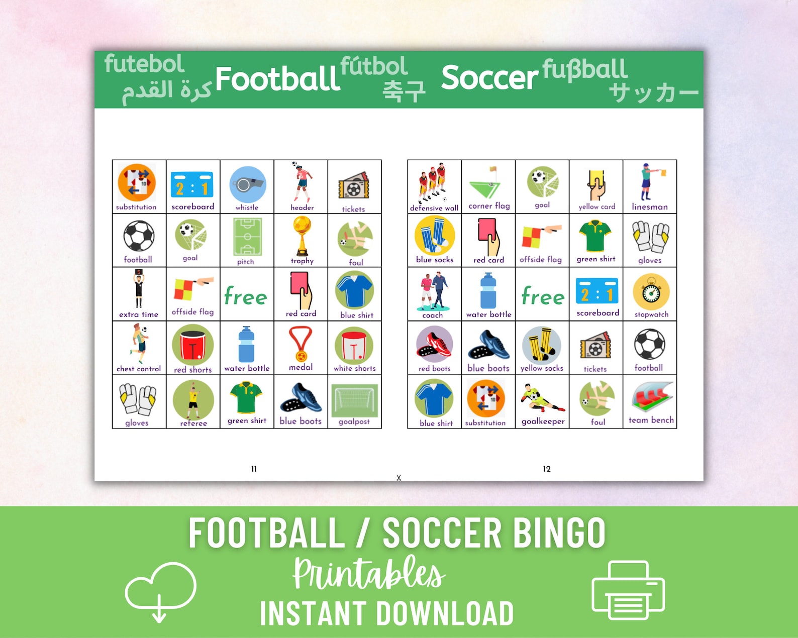 Bingo Game Football Soccer | PDF Printable Activity for Kids | Cup ...