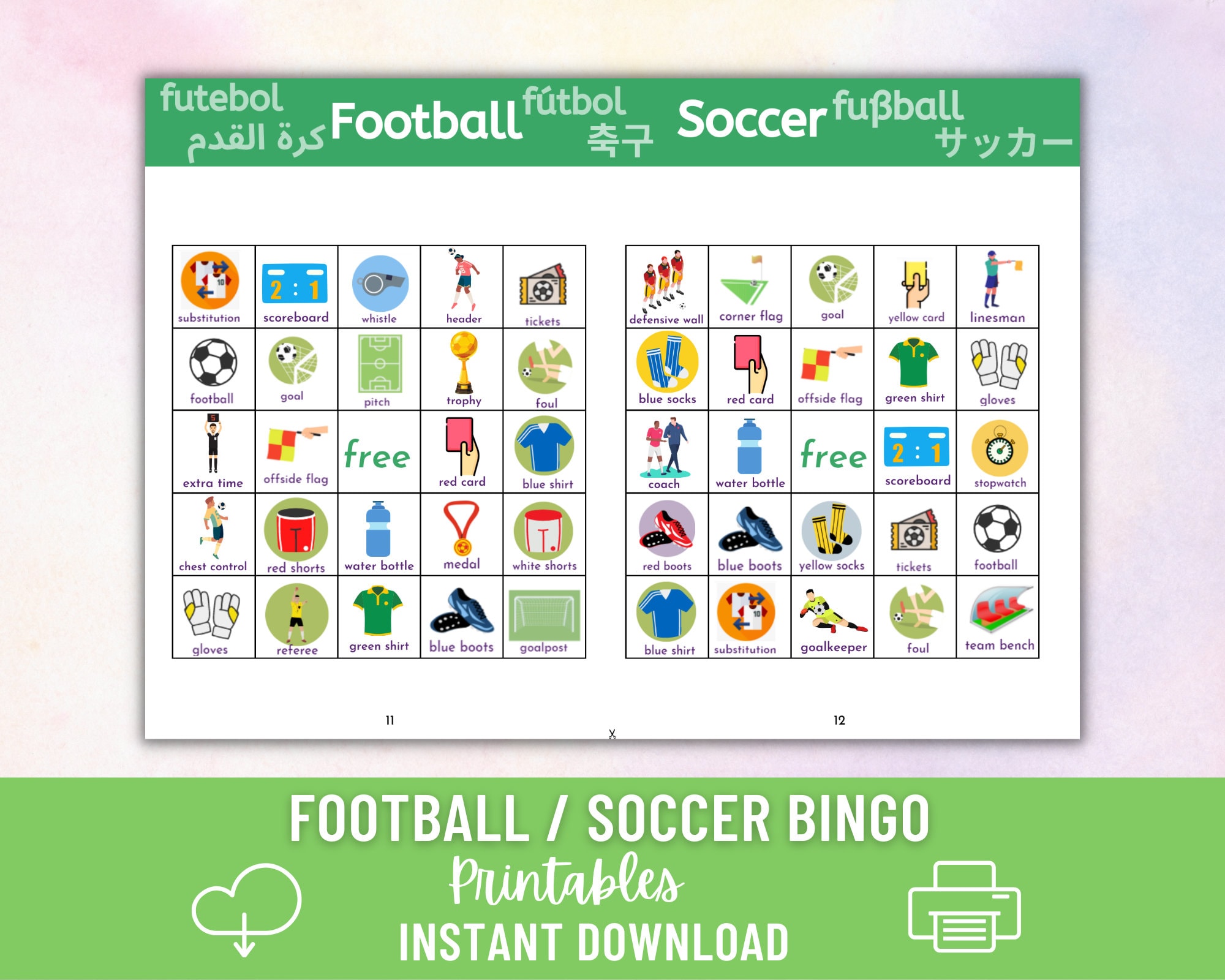 Bingo Game Football Soccer | PDF Printable Activity for Kids | Cup ...