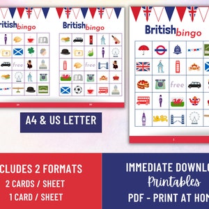 British Bingo 30 Unique Cards | Kids Activity & Games | DIGITAL ...