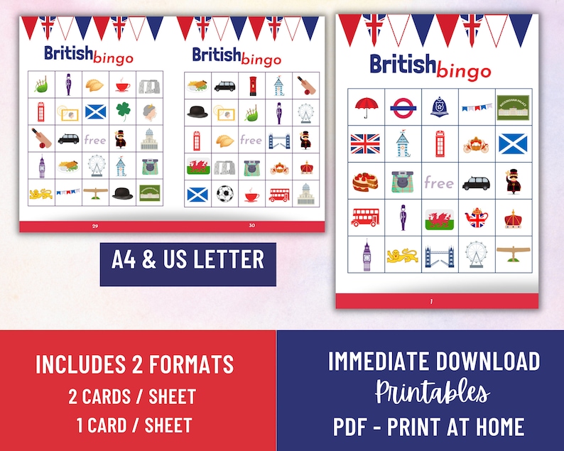 British Bingo 30 Unique Cards | Kids Activity & Games | DIGITAL ...