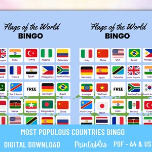 Flags of the World 30 Cards Bingo Set | PDF Digital Printables for Kids ...