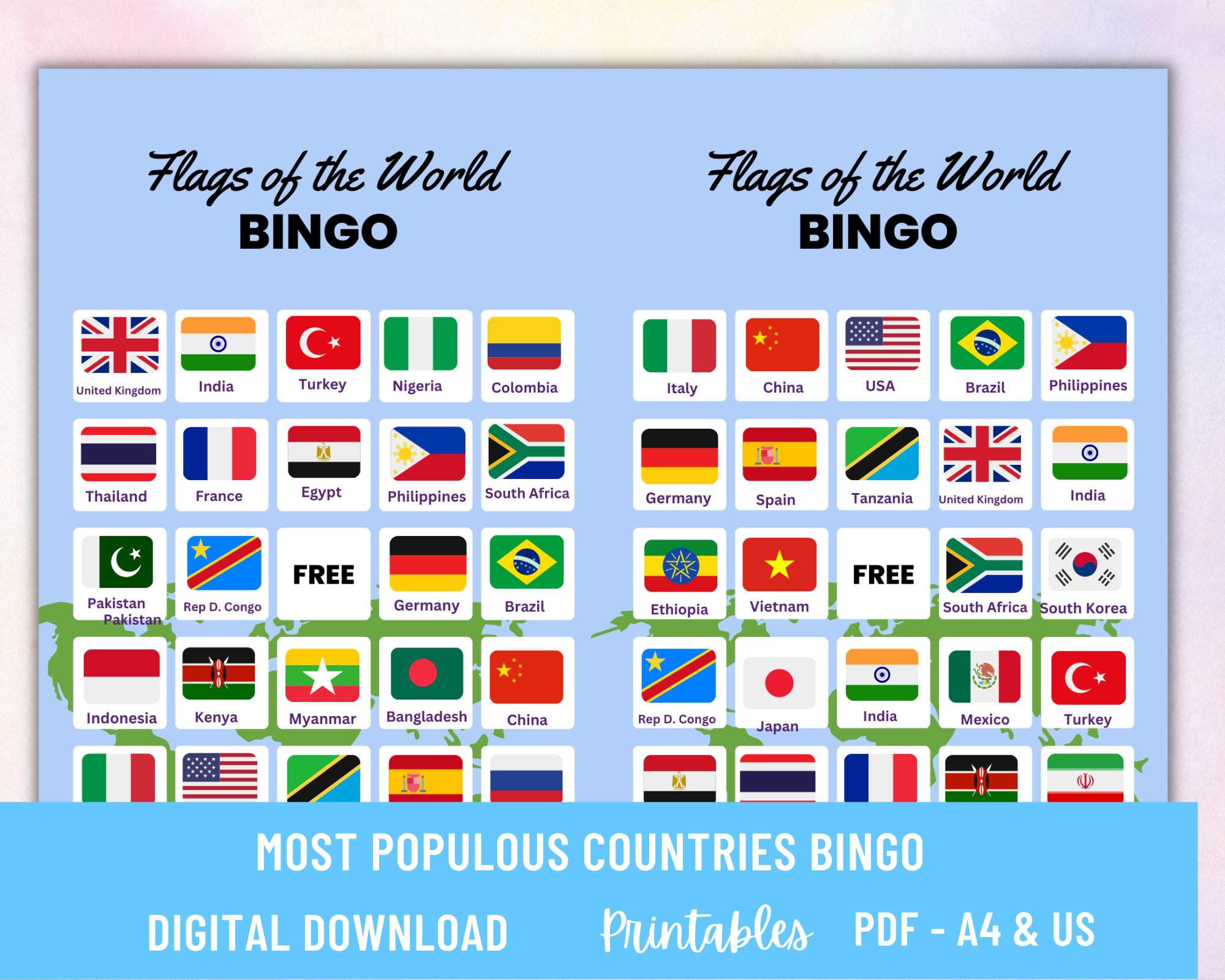Flags of the World 30 Cards Bingo Set | PDF Digital Printables for Kids ...