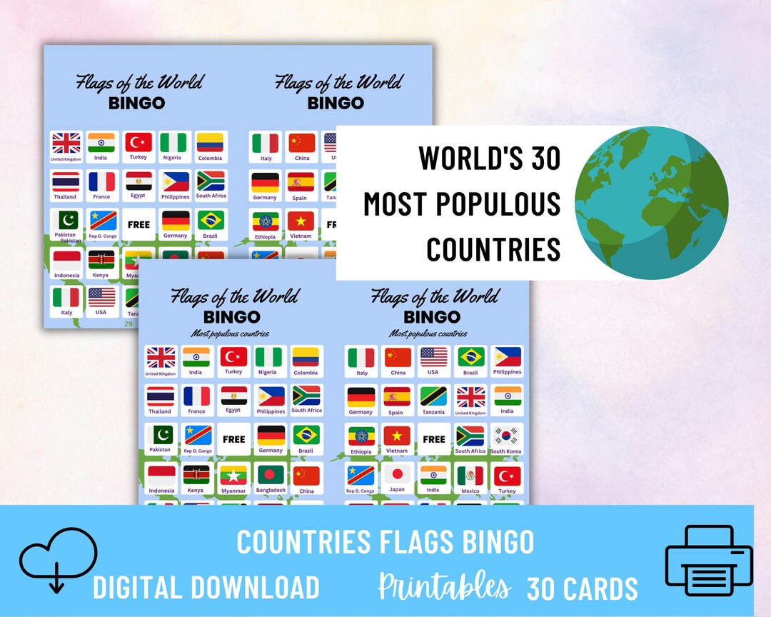 Flags of the World 30 Cards Bingo Set PDF Digital Printables - Etsy UK