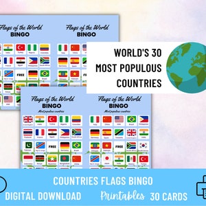 Flags of the World 30 Cards Bingo Set | PDF Digital Printables for Kids ...